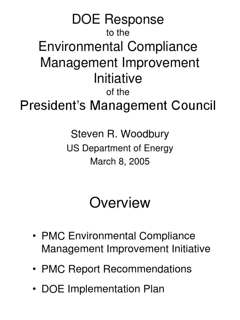DOE Response Environmental Compliance Management Improvement Initiative ...