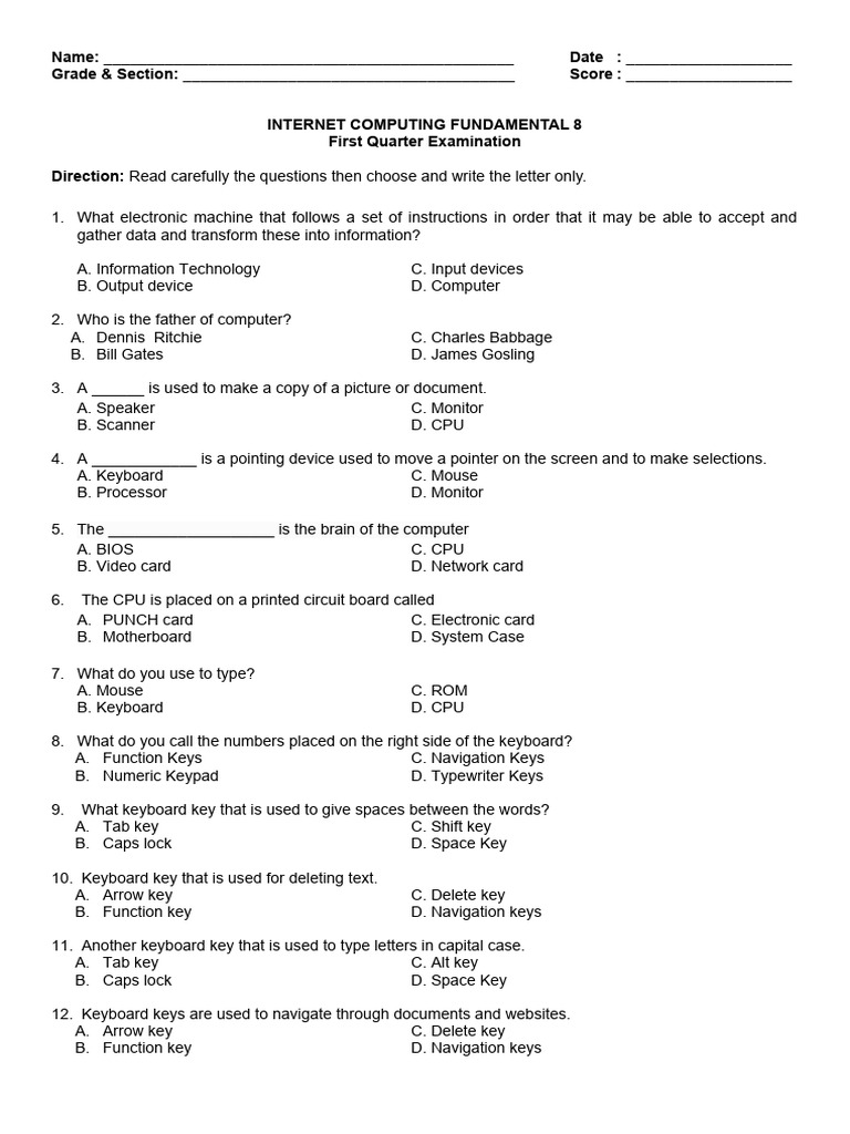 ICF 8 1st Quarter Exam | PDF