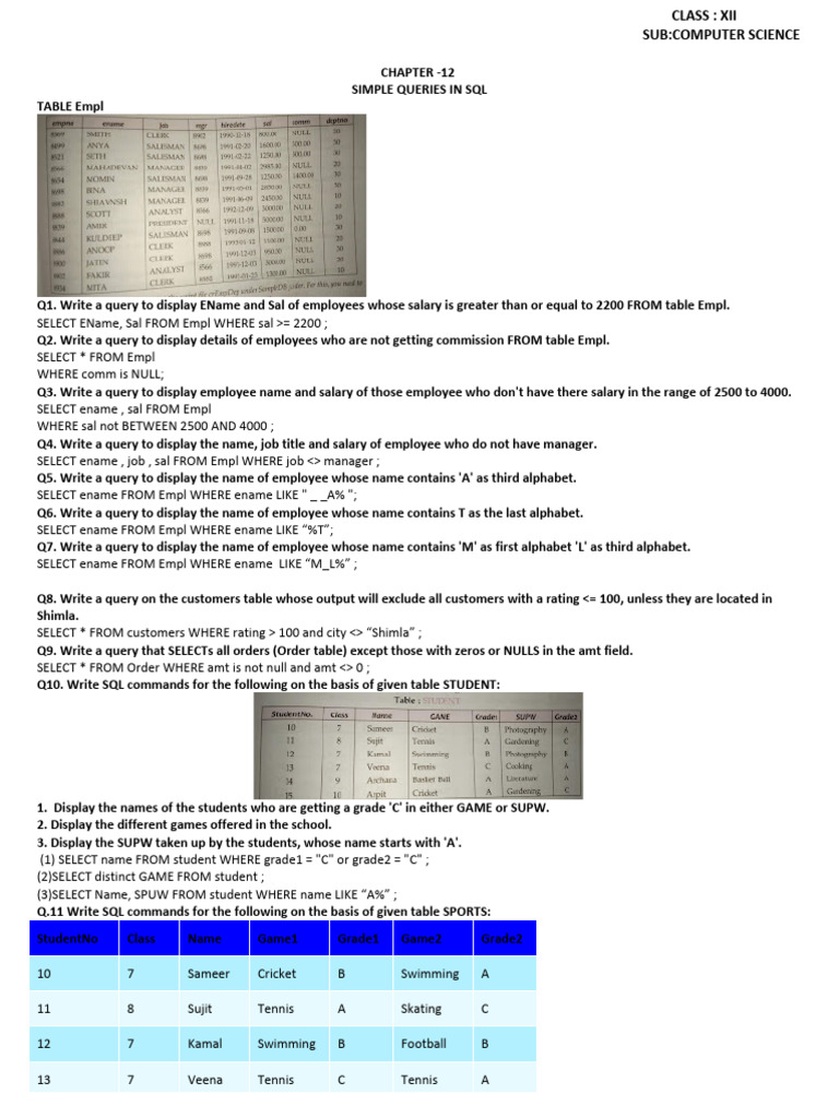 Chapter-13-Simple Queries in SQL | PDF