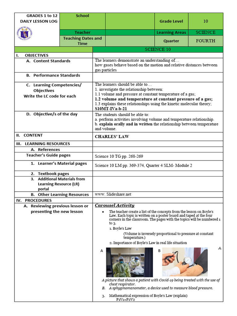 Lesson Plan On Charles Law | PDF