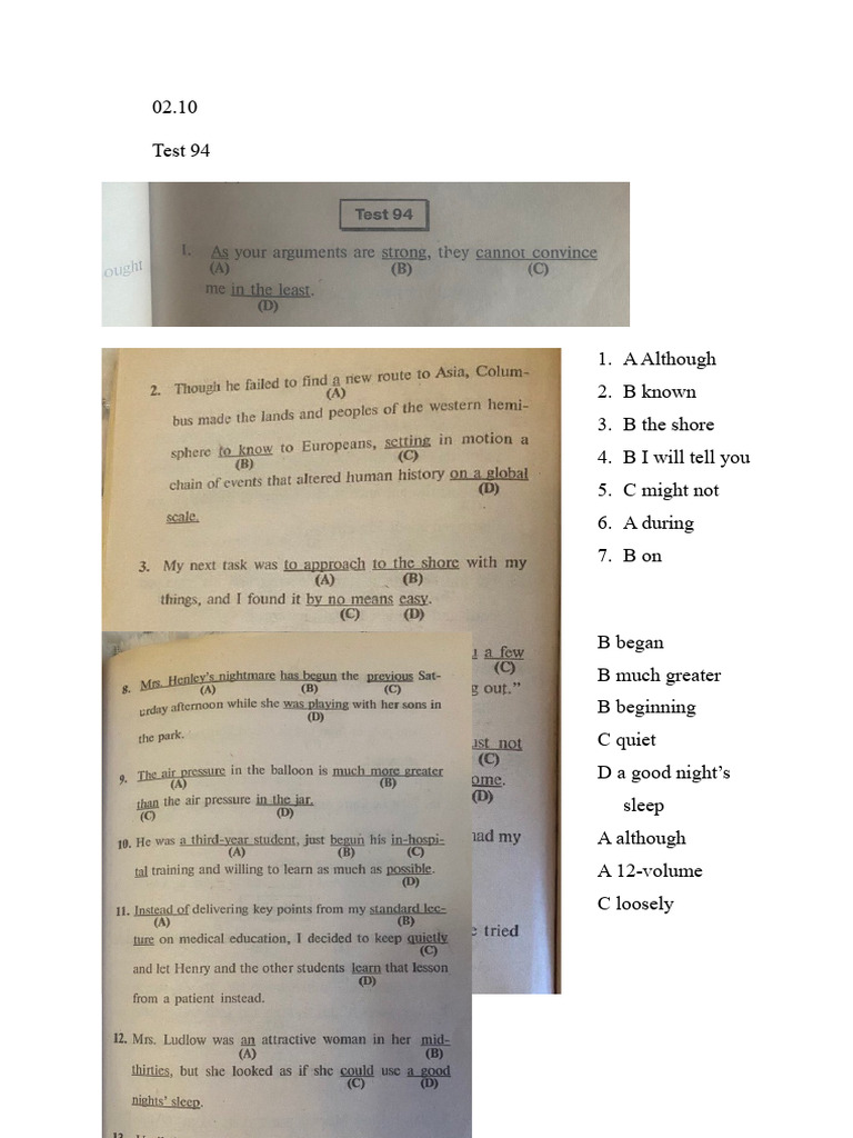 Test 94 Answer Key | PDF