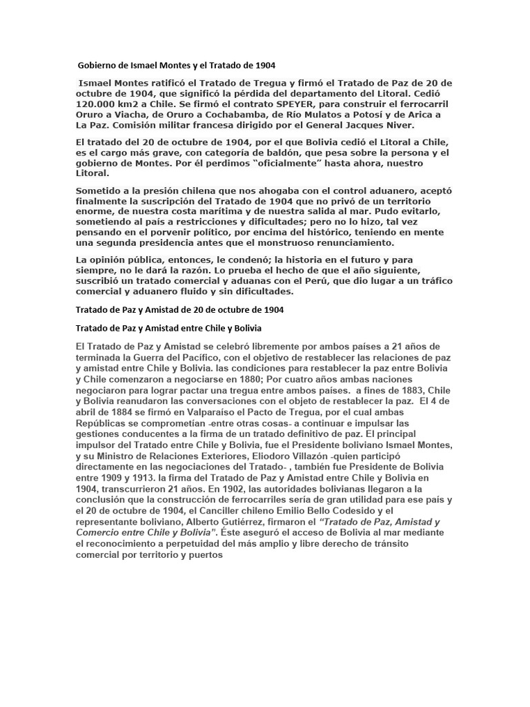 Gobierno de Ismael Montes y El Tratado de 1904 | PDF
