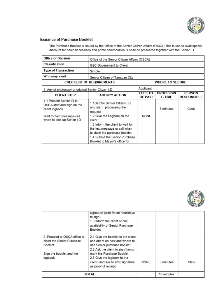 Senior Citizen Purchase Booklet Guide | PDF