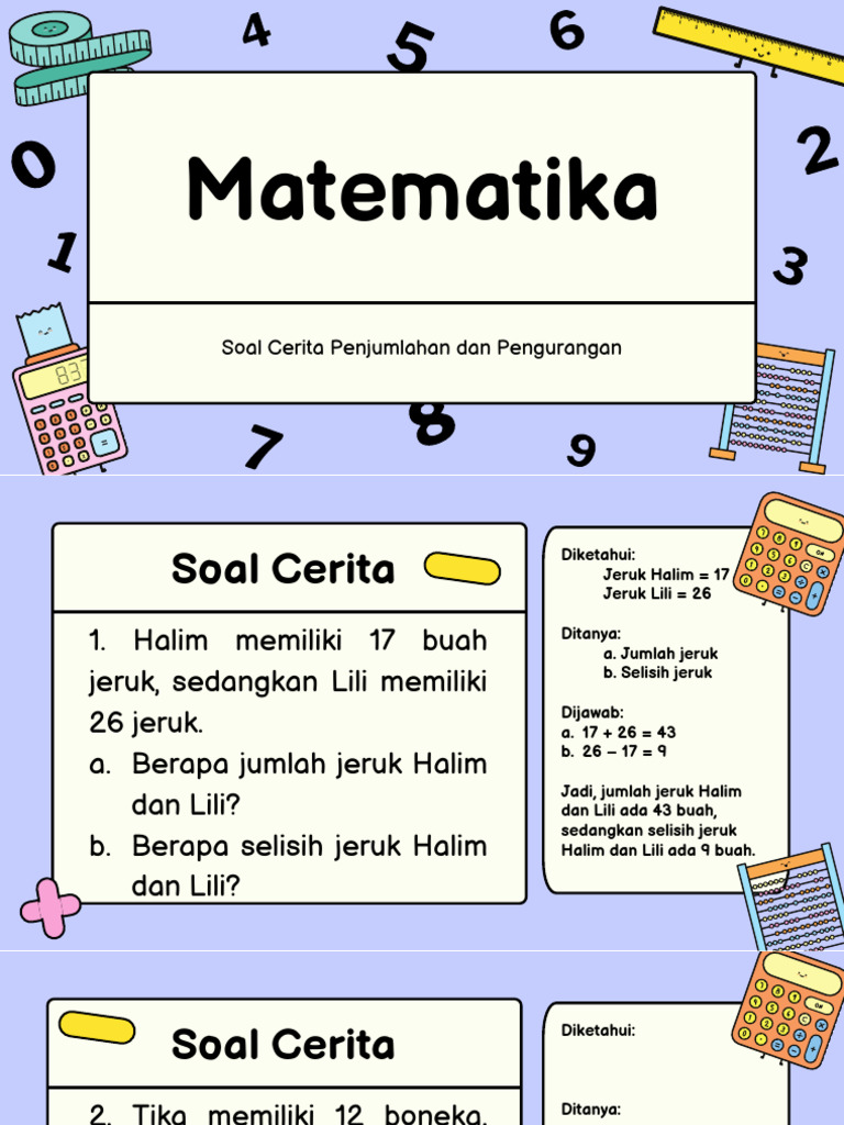 Soal Cerita Penjumlahan Dan Pengurangan | PDF