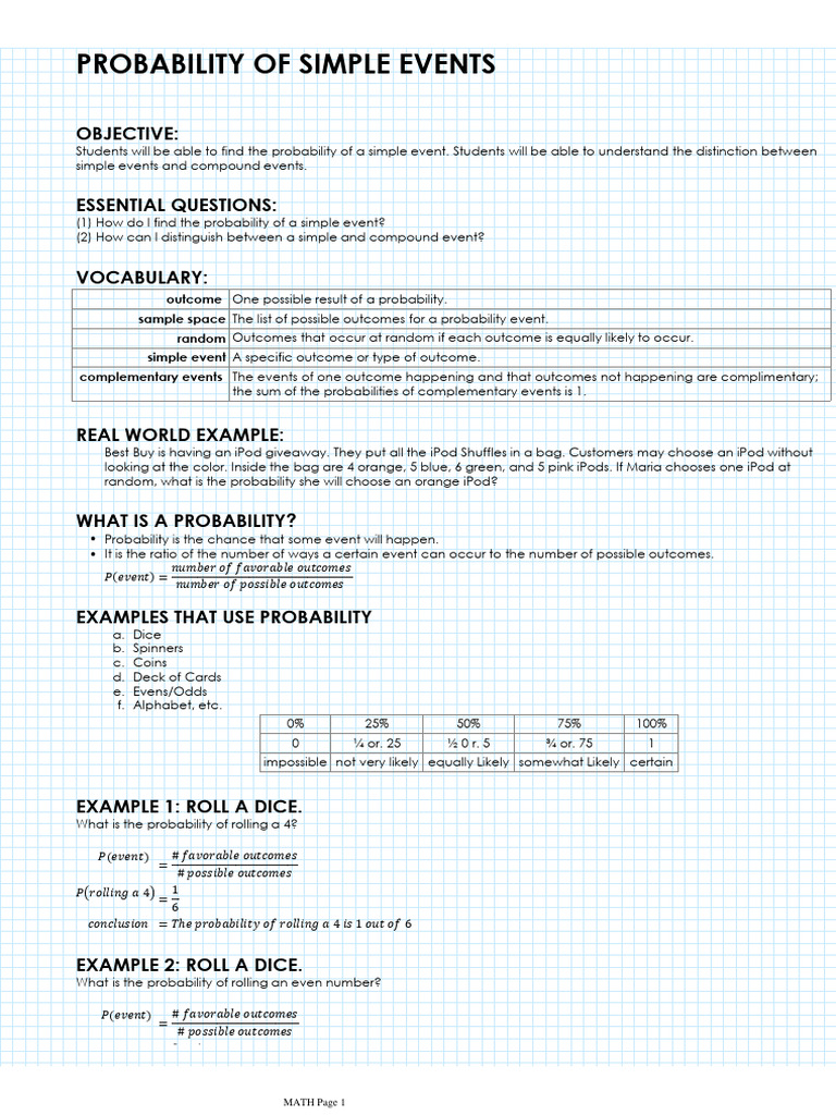 Probability of Simple Events | PDF