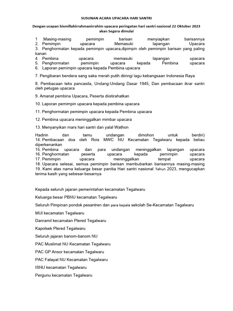 Susunan Acara Upacara Hari Santri | PDF