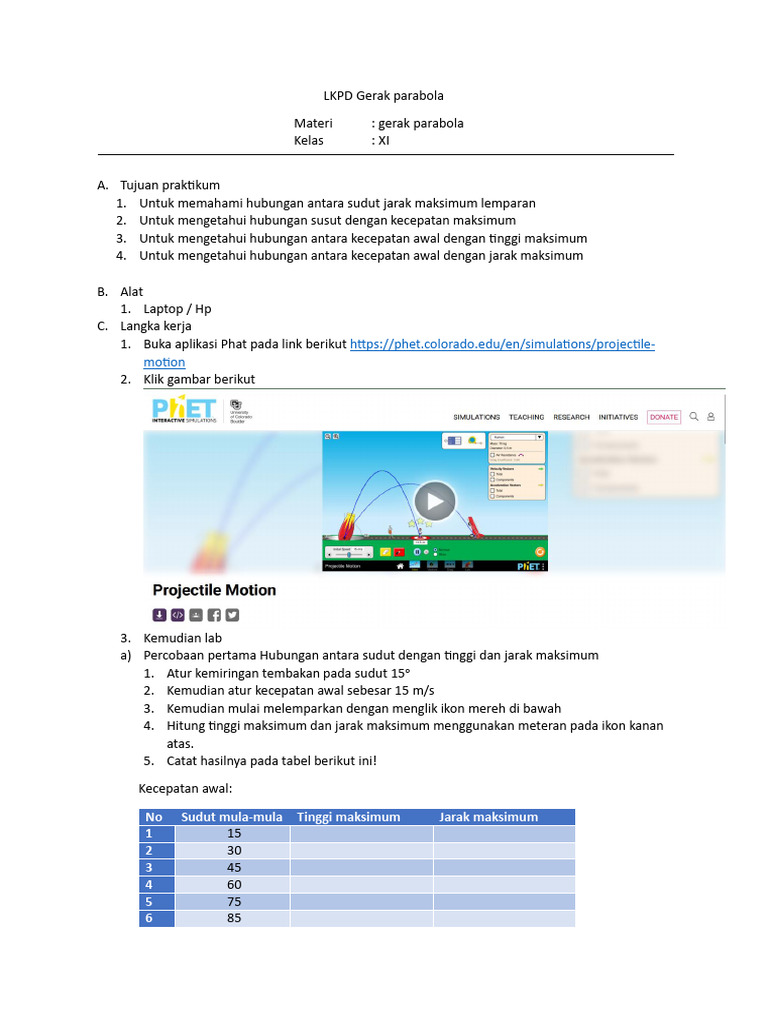 LKPD Gerak Parabola | PDF