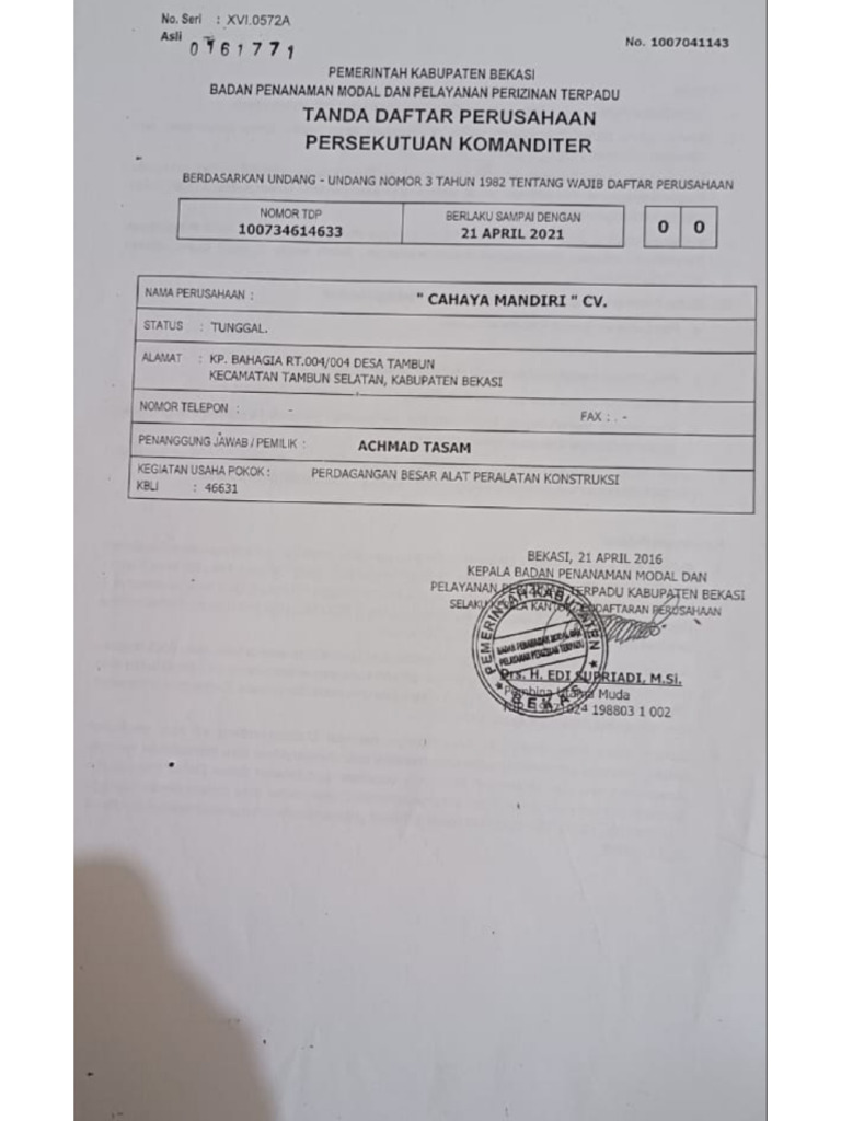 CV - Cahaya Mandiri - Data Vendor | PDF