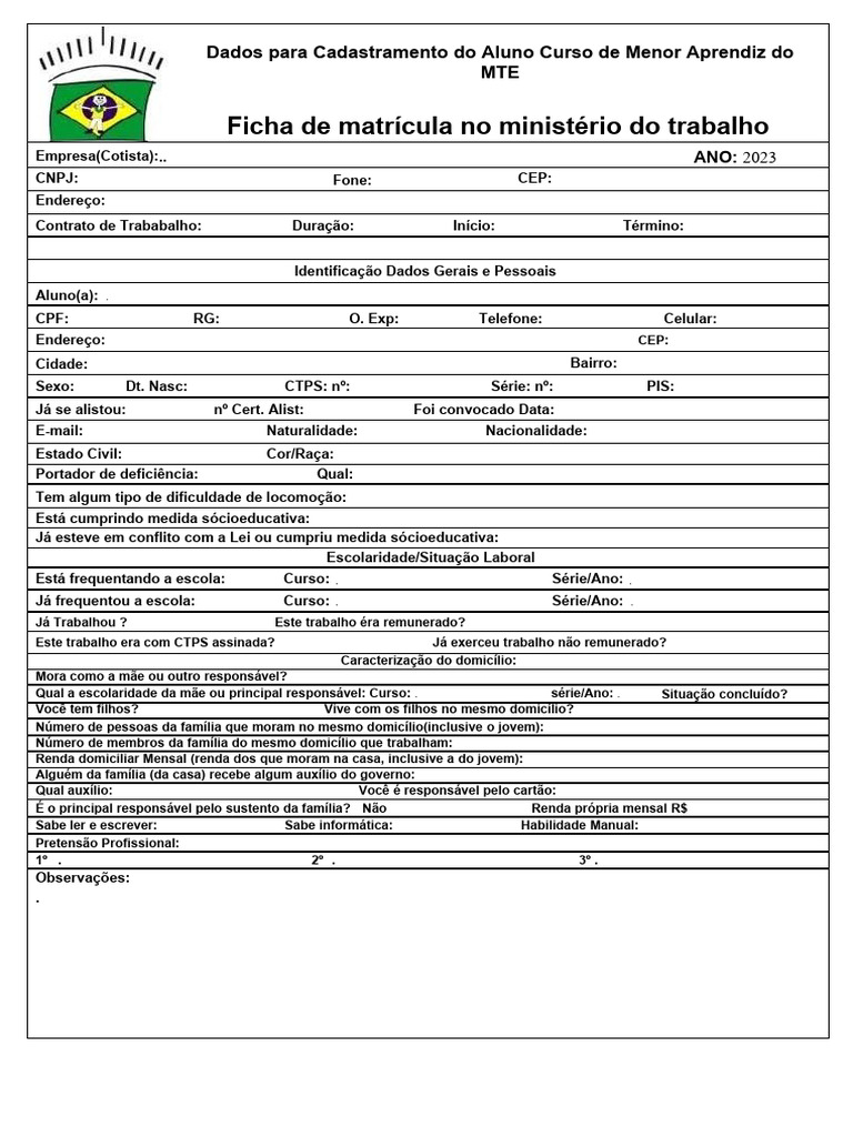 Ficha de Matricula - MTE | PDF