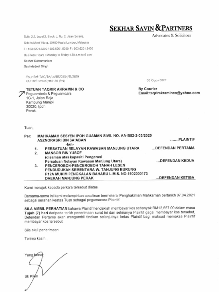 Letter Dated 03.08.2022 To Messrs Taqrir Akramin & Co | PDF