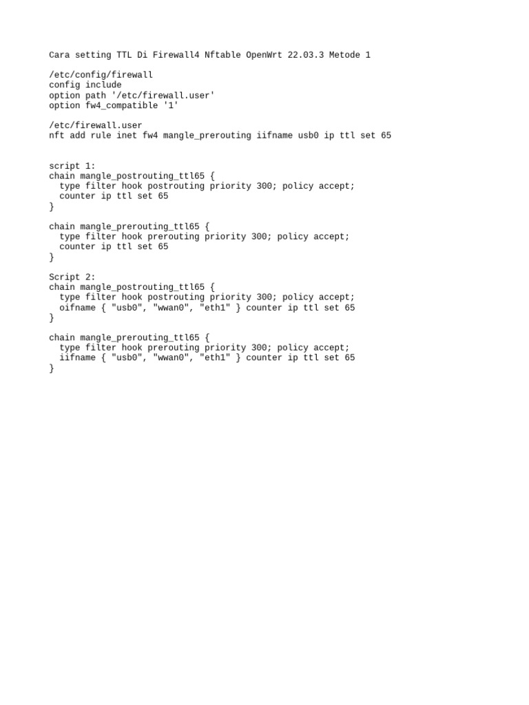 Cara Setting TTL Di Firewall4 | PDF