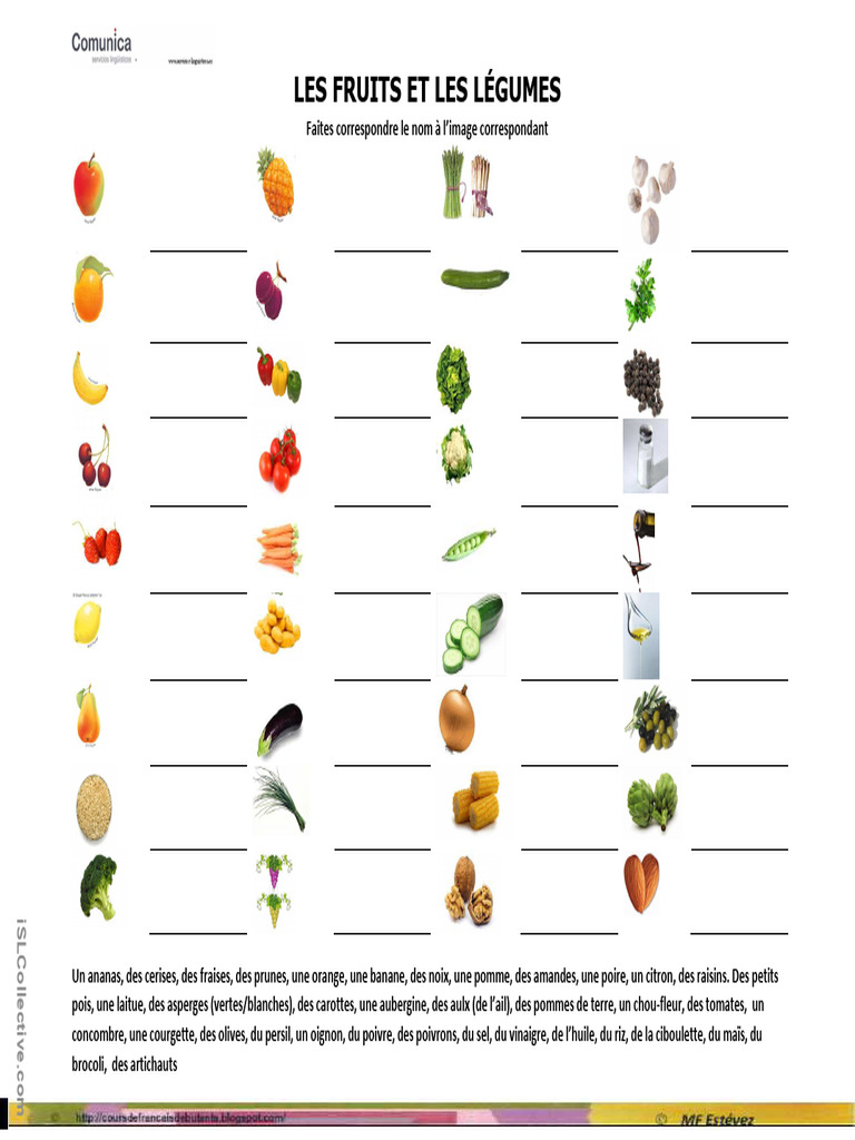 Vocabulaire Fruits et Légumes A1 | PDF