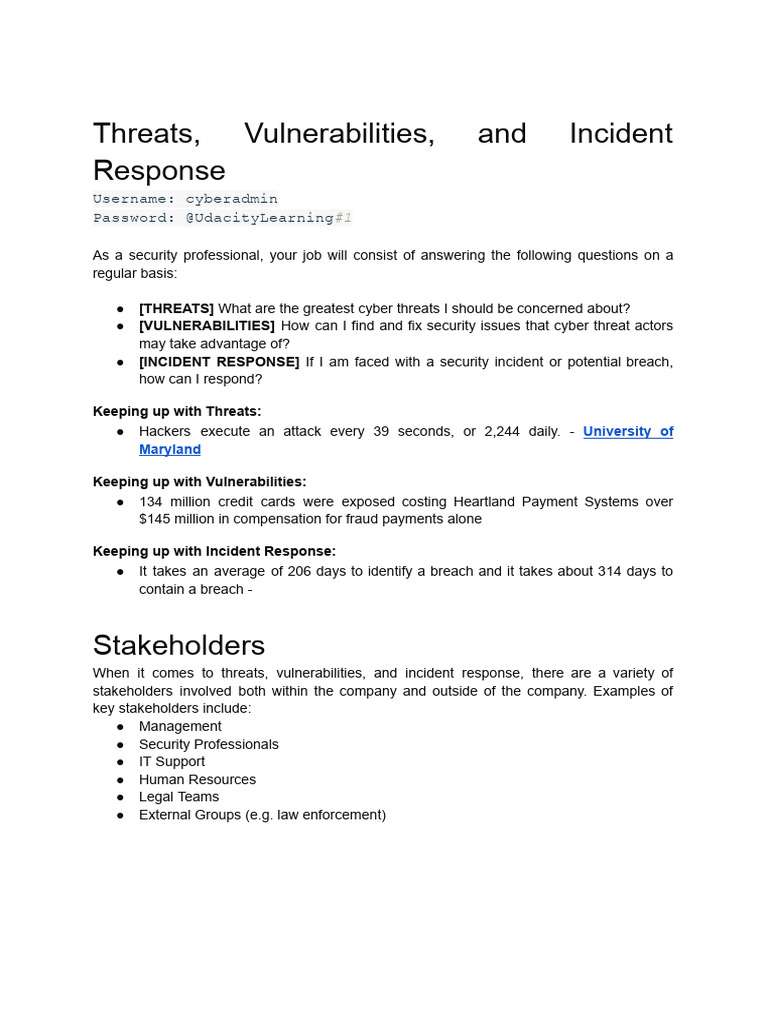 Cybersecurity: Threats, Vulnerabilities, Response | PDF | Password | Vulnerability (Computing)