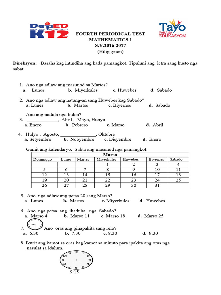 Mathematics 1 4TH Grading | PDF