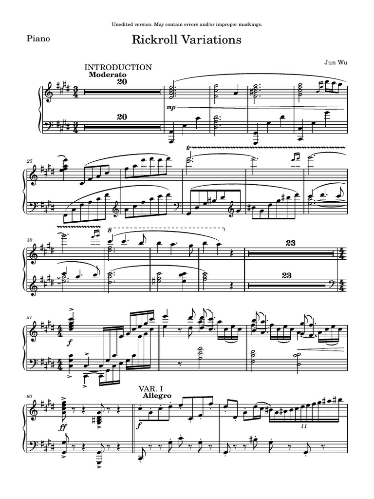 Rickroll Var ms41 v64 Final Sheet To Upload-Piano | PDF
