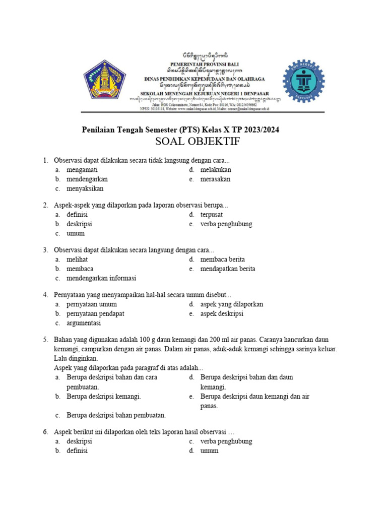 Soal Uts KLS X - SMTR Ganjil - 2023-2024 | PDF