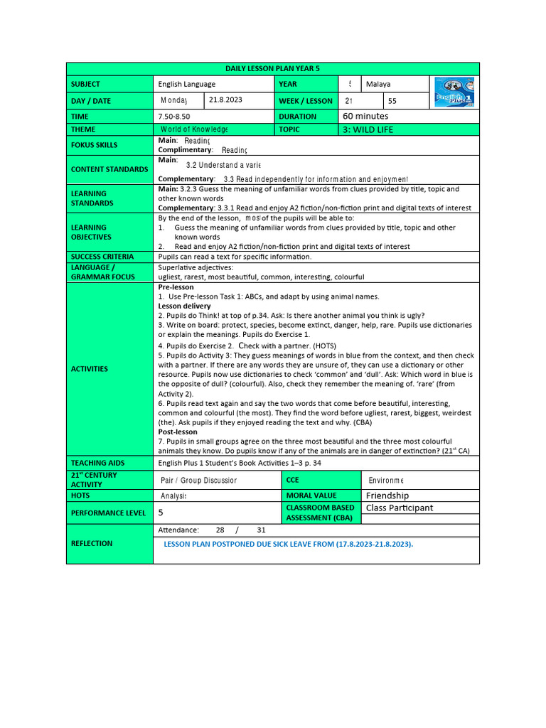 Daily Lesson Plan Week 21 | PDF