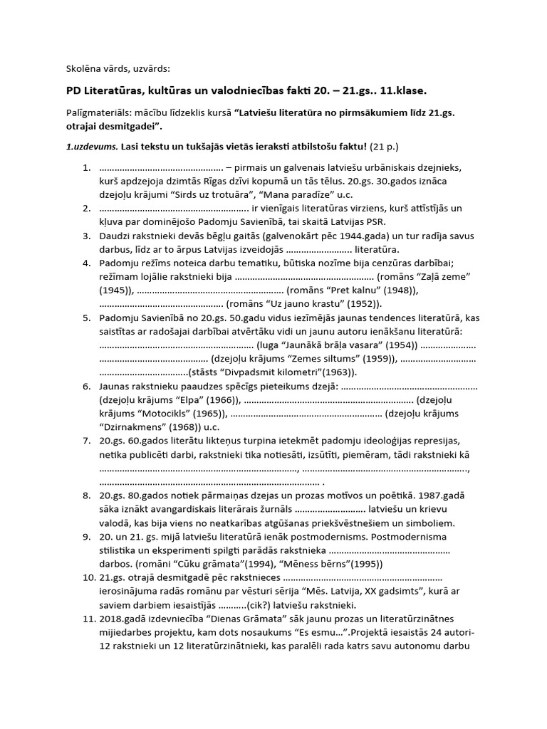 PD Literatūras Kult Fakti 11.kl | PDF