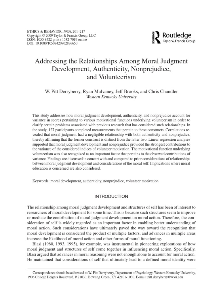 Addressing The Relationships Among Moral Judgment Development ...