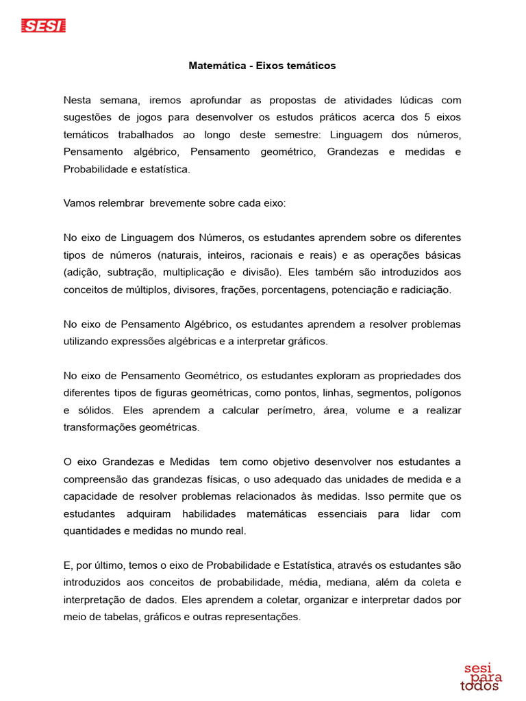 Eixos Temáticos da Matemática no 6º Ano | PDF