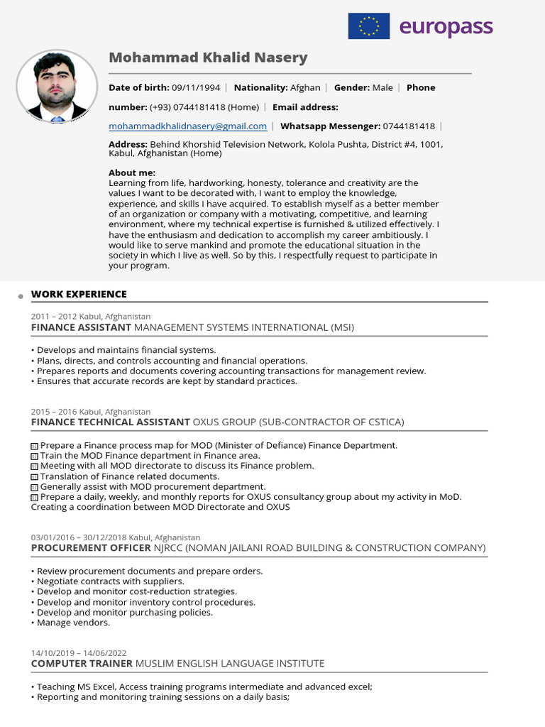 CV - Mohammad Khalid Nasery Updated One 11 | PDF