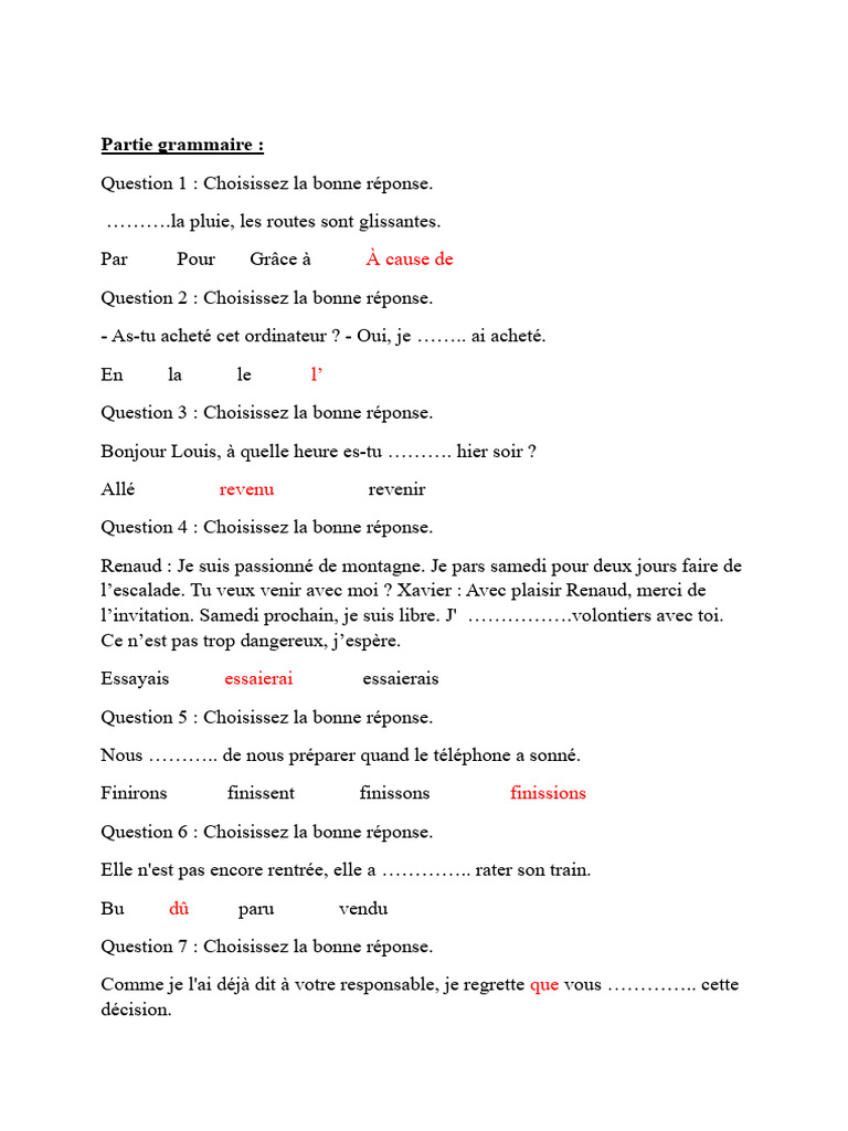 Questions de Grammaire et Vocabulaire | PDF