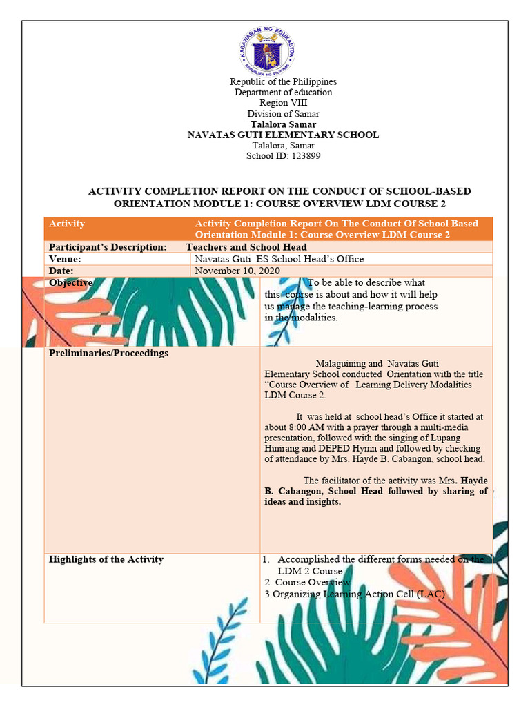 Acr - Slac On School - Based Orientation LDM 2 Course | PDF