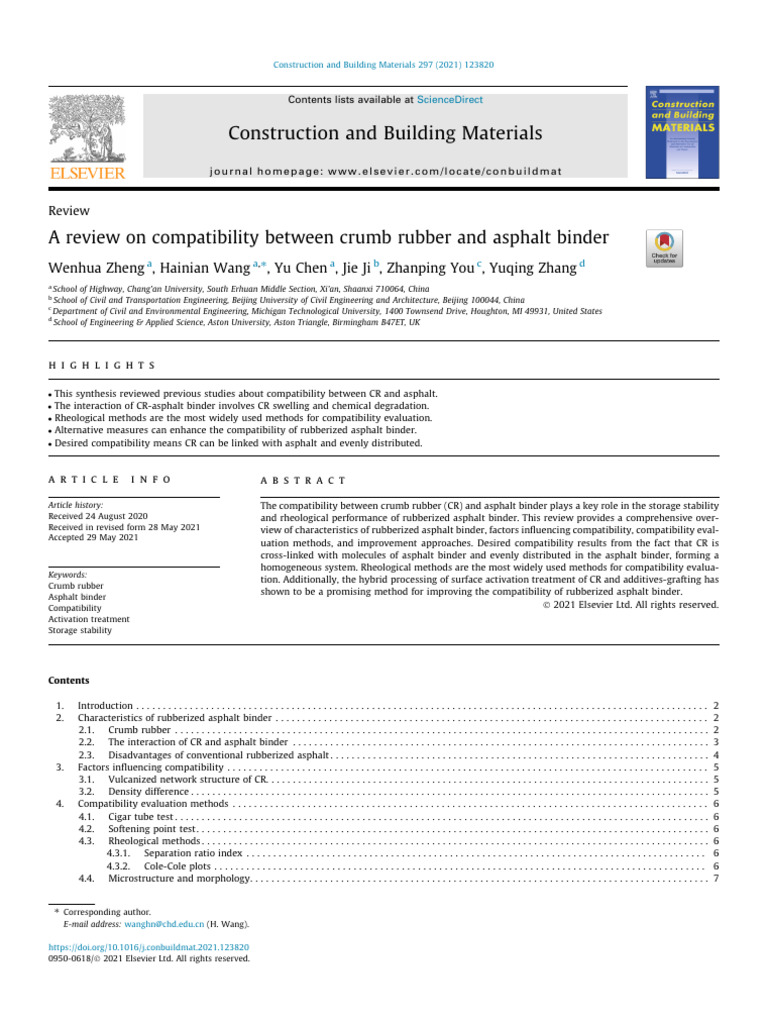 A Review On Compatibility Between Crumb Rubber And Asphalt Binder Pdf
