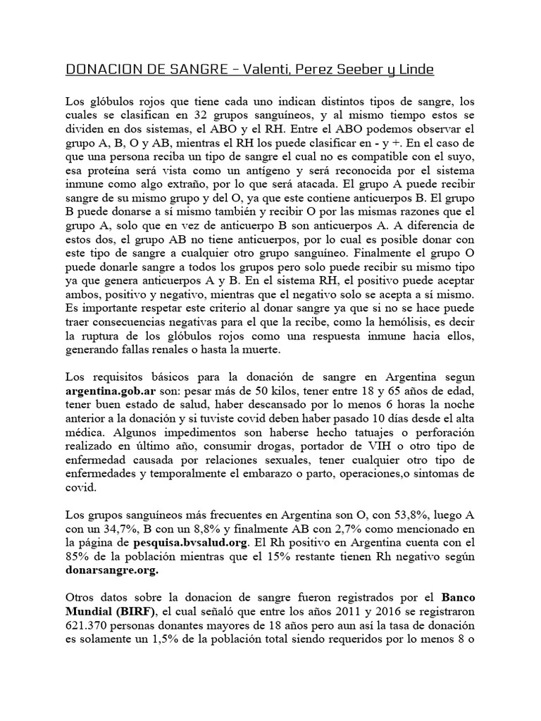 Donacion de Sangre - TP BIO | PDF