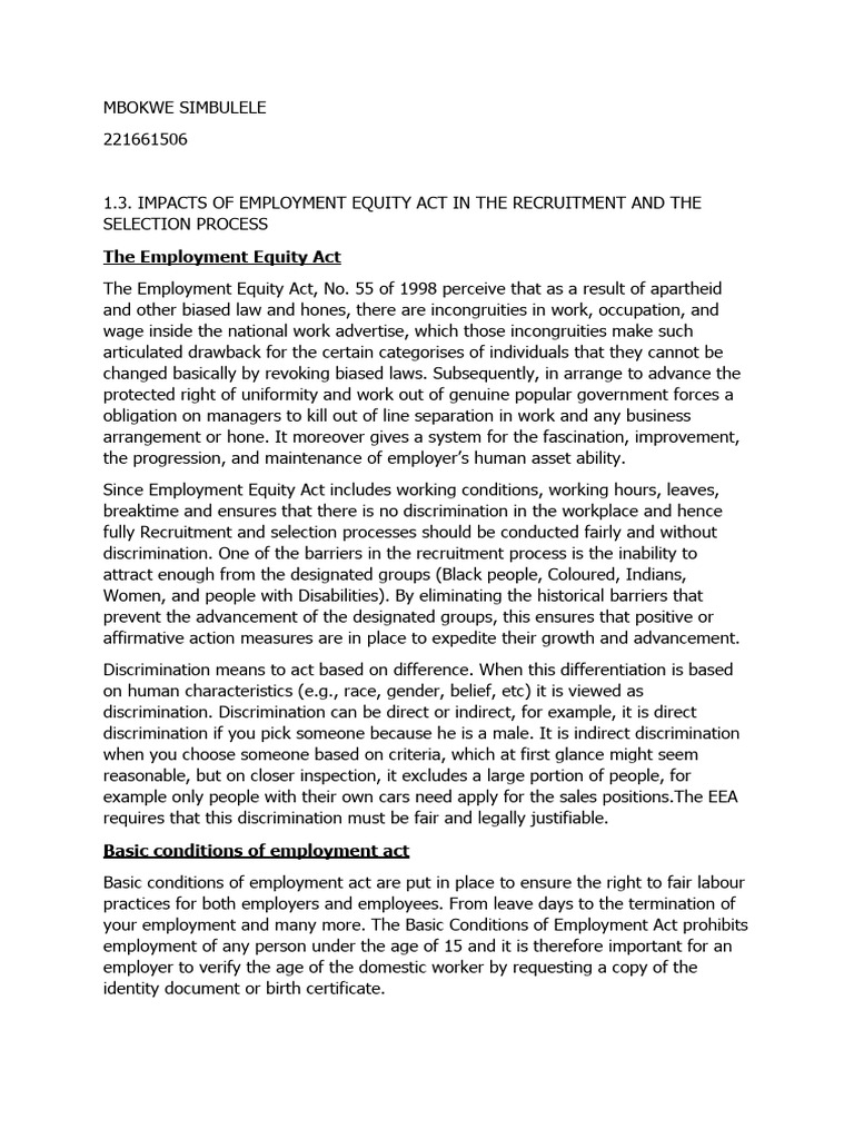 IMPACTS OF EMPLOYMENT EQUITY | PDF