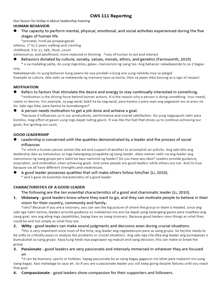 CWS 111 Reporting | PDF