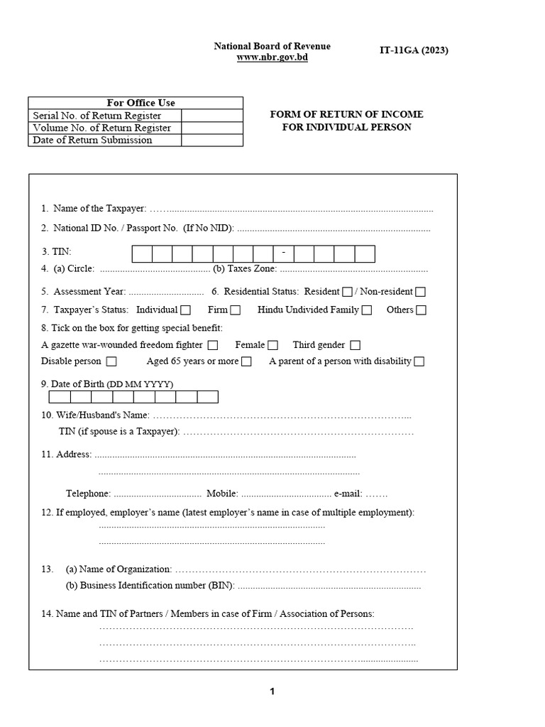 Income Tax Return Form for Individuals | PDF