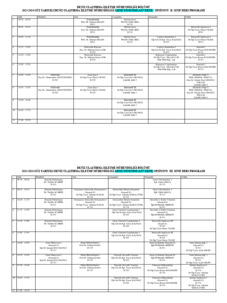 Guverte Opsiyonu Ders Programi 2023 2024 Guz Yariyili | PDF