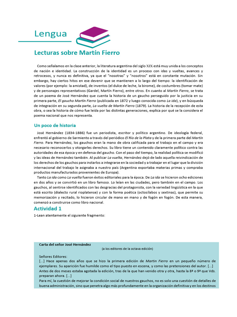 Act N°6 Lecturas Sobre Martín Fierro | PDF