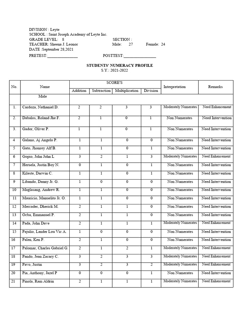 Math Numeracy Template 2 | PDF