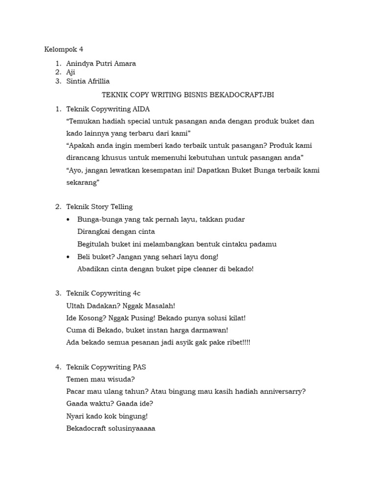 Contoh Teknik Copywriting | PDF