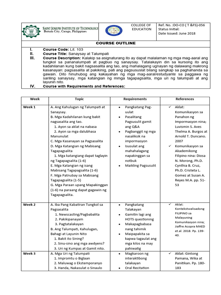 Lit 103 (Course-Outline) | PDF