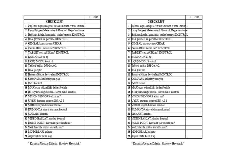 Uçuş Kontrol Listesi - CHECKLIST | PDF