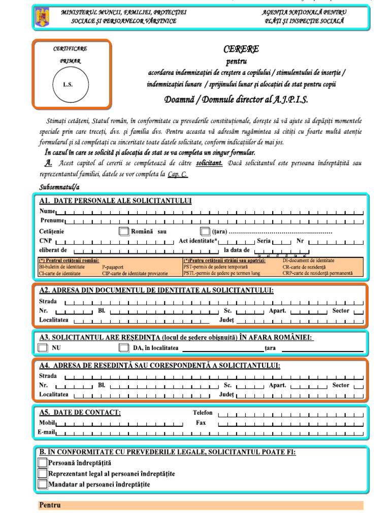 CERERE Acordare Stimulent de Inserie | PDF