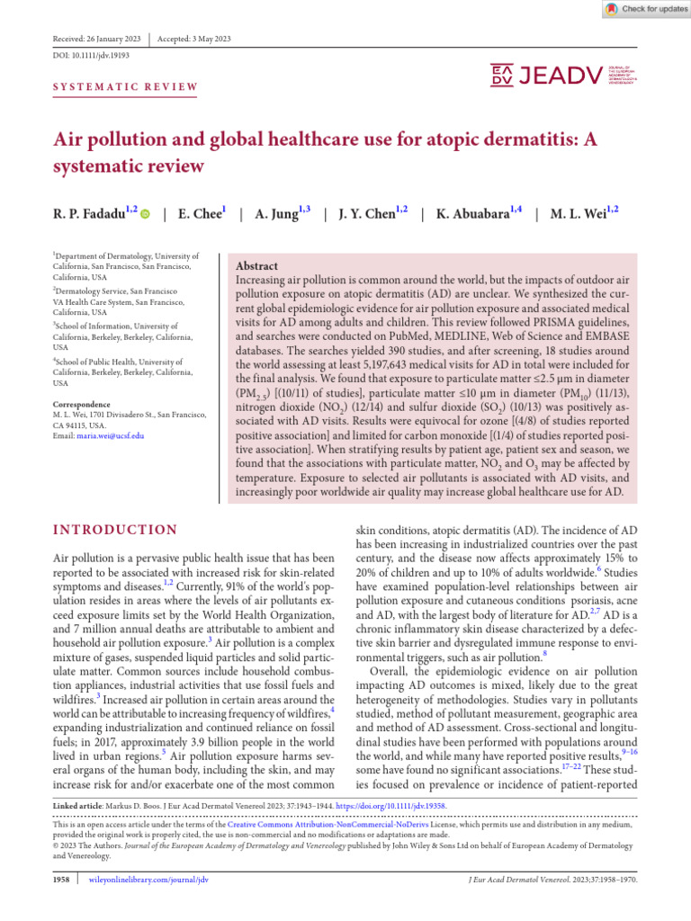 Air Pollution And Global Healthcare Use For Atopic Dermatitis A