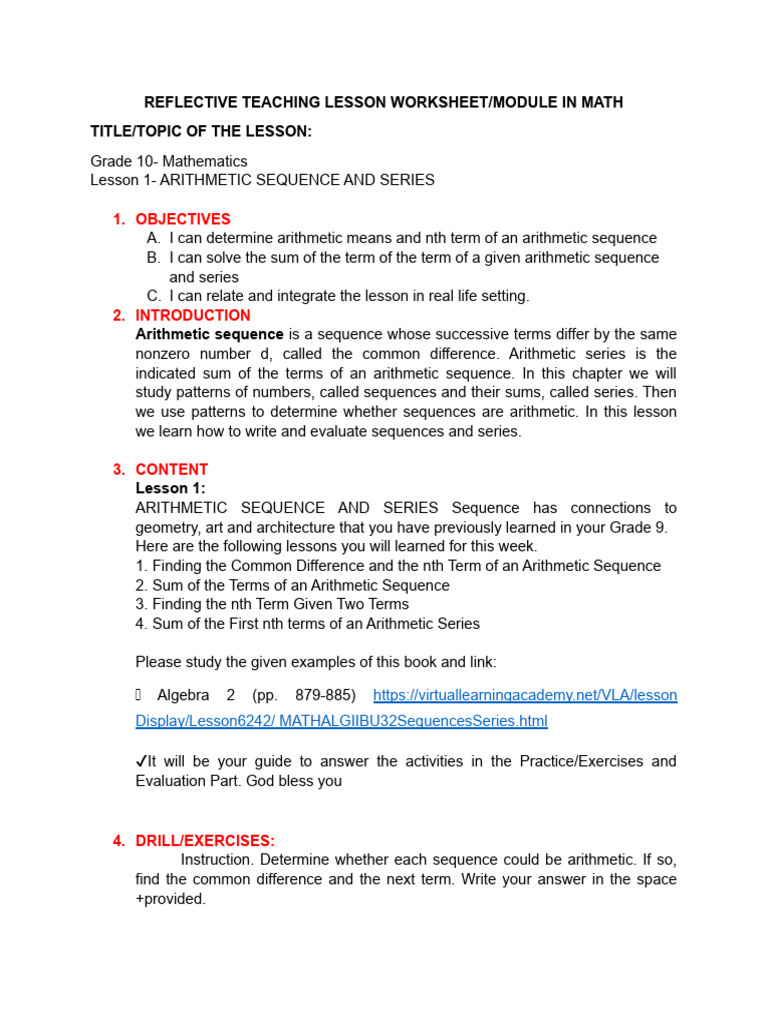 Reflective Teaching Lesson Worksheet | PDF