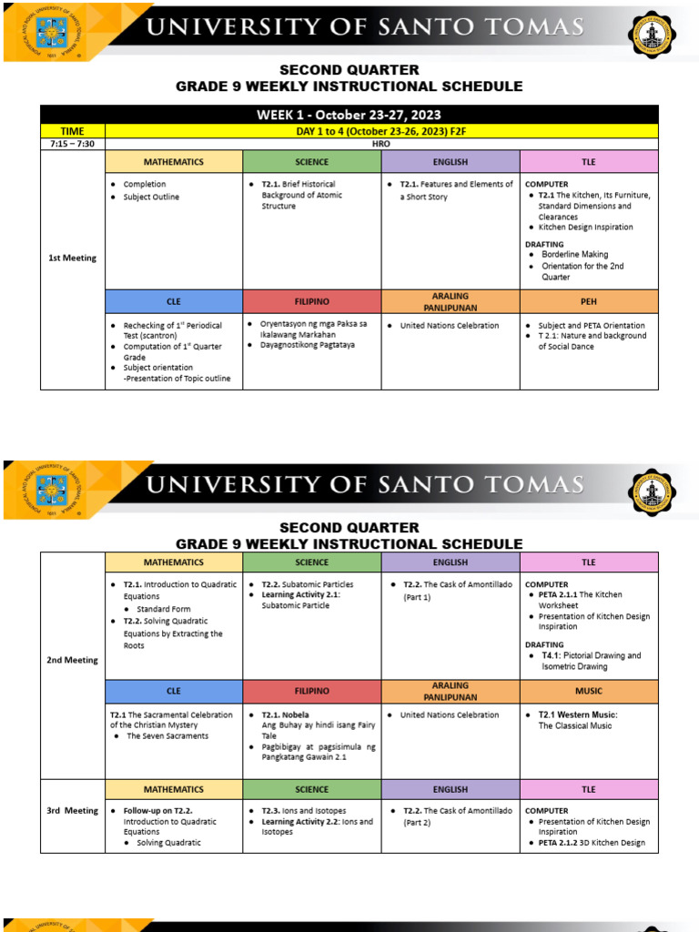 Grade 9 Second Quarter Schedule | PDF