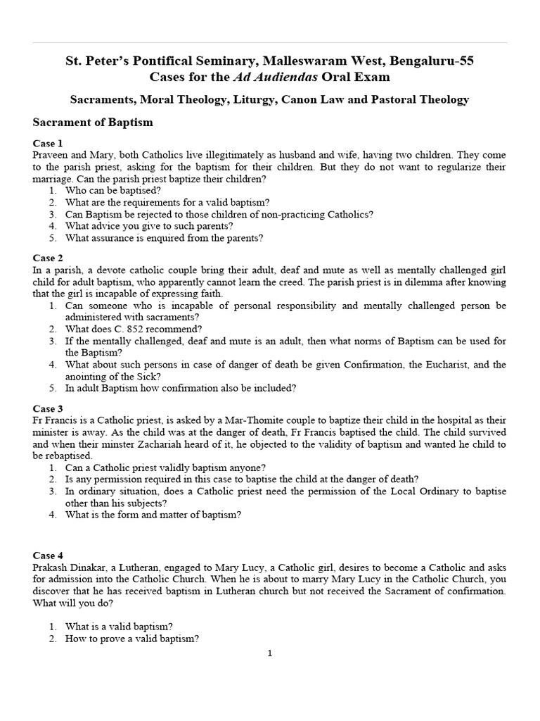 Ad Audiendas Exam Cases on Sacraments | PDF