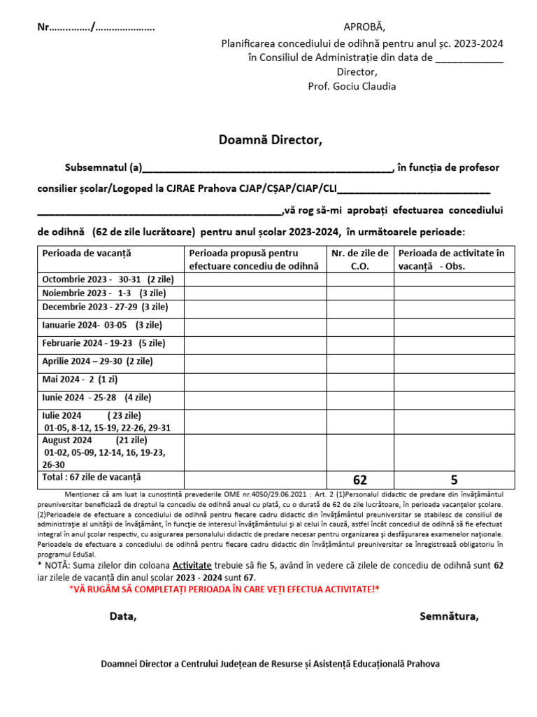 Copie Copie Copie Copie Cerere CO 2023-2024 | PDF