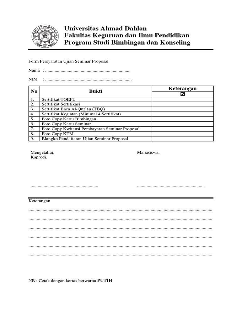Form Persayaratan Ujian SemProp BK - 2 | PDF