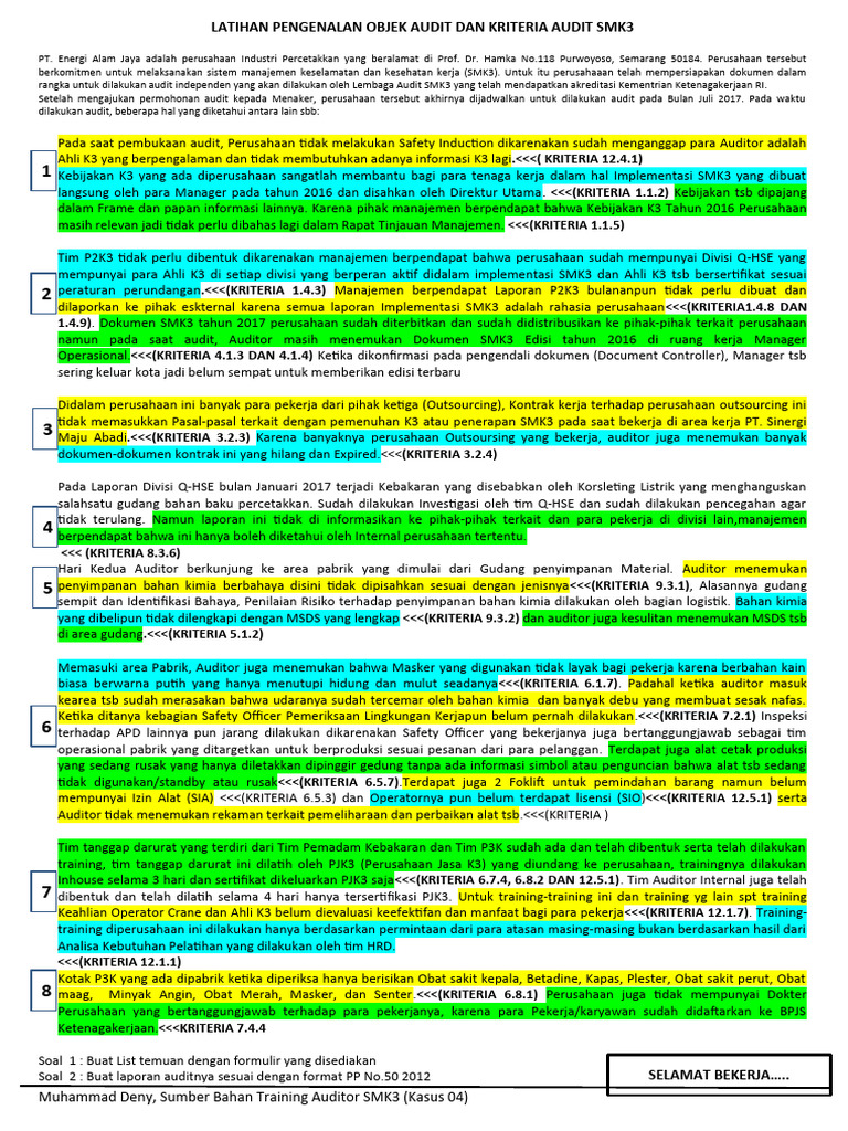 Latihan Objek Audit Pabrik Rev.01 | PDF