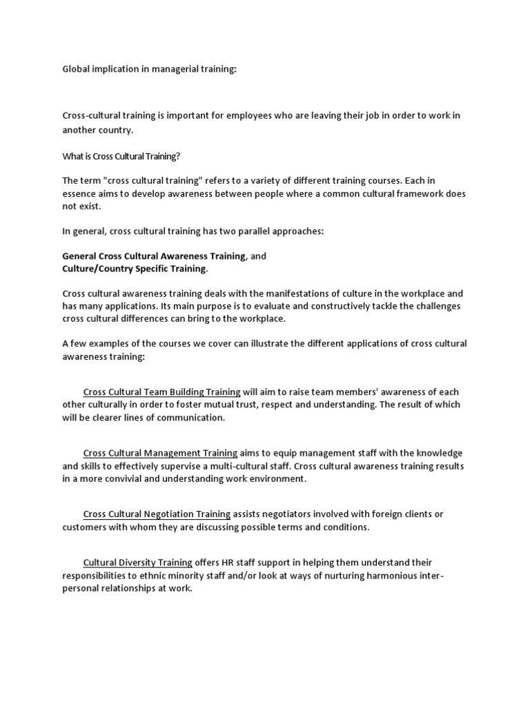 General Cross Cultural Awareness Training, and Culture/Country Specific ...