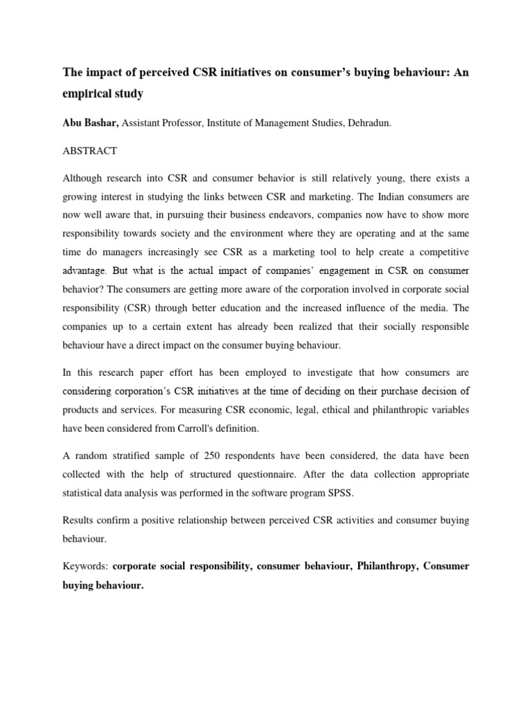 CSR's Influence on Indian Consumer Behavior | PDF