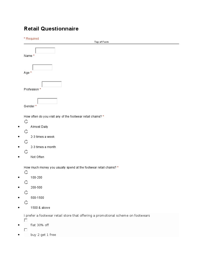 Retail Questionnaire | PDF