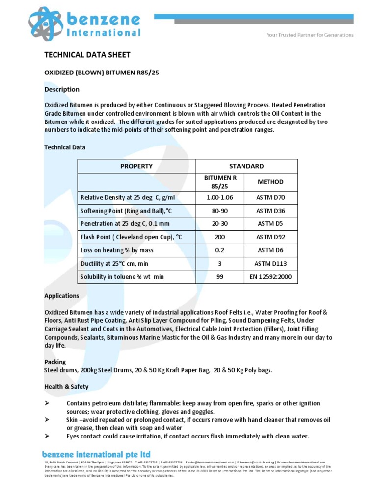 Technical Data Sheet - Oxidized Bitumen R 85-25 | PDF